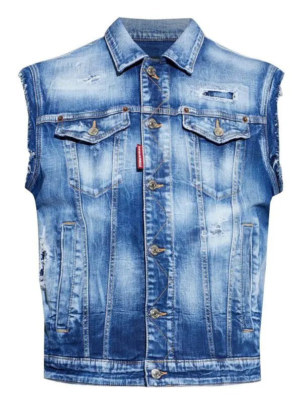 Dsquared2 Denim Vest With Vintage Effect - Blue