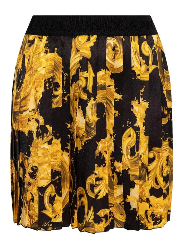 Versace Pleated Skirt With 'barocco' Pattern - Black
