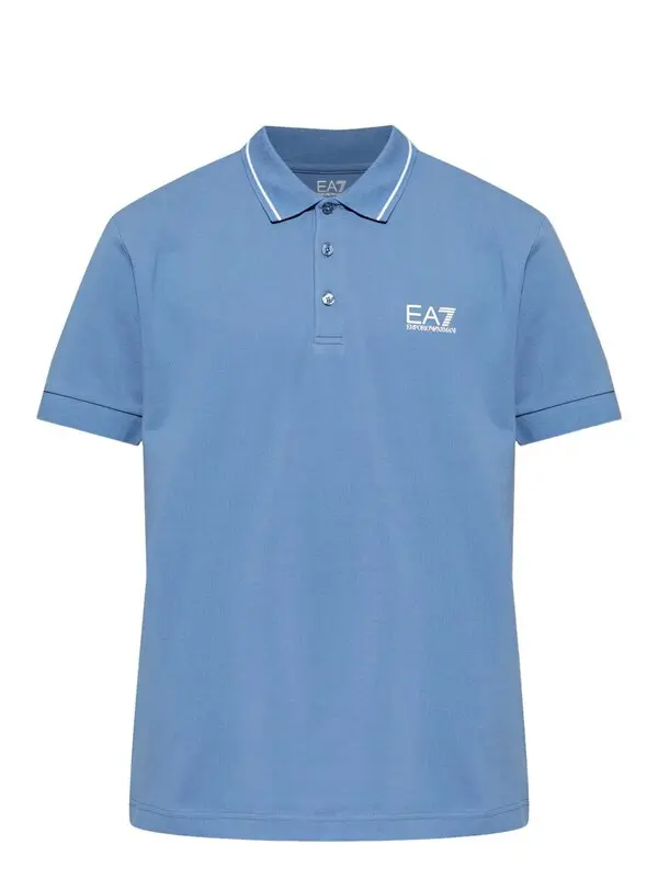 EA7 Polo Shirt With Printed Logo - Blue