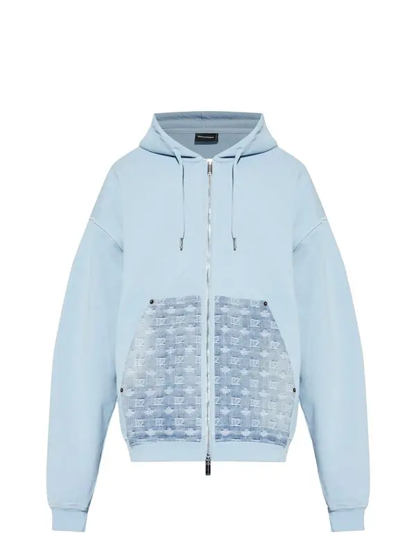 Dsquared2 Logo Denim Pocket Zip Up Hoodie - Blue