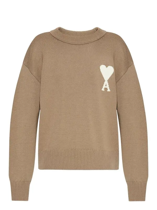 Ami Sweater With Logo - Brown