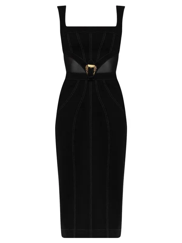 Versace Denim Dress With Transparent Inserts - Black