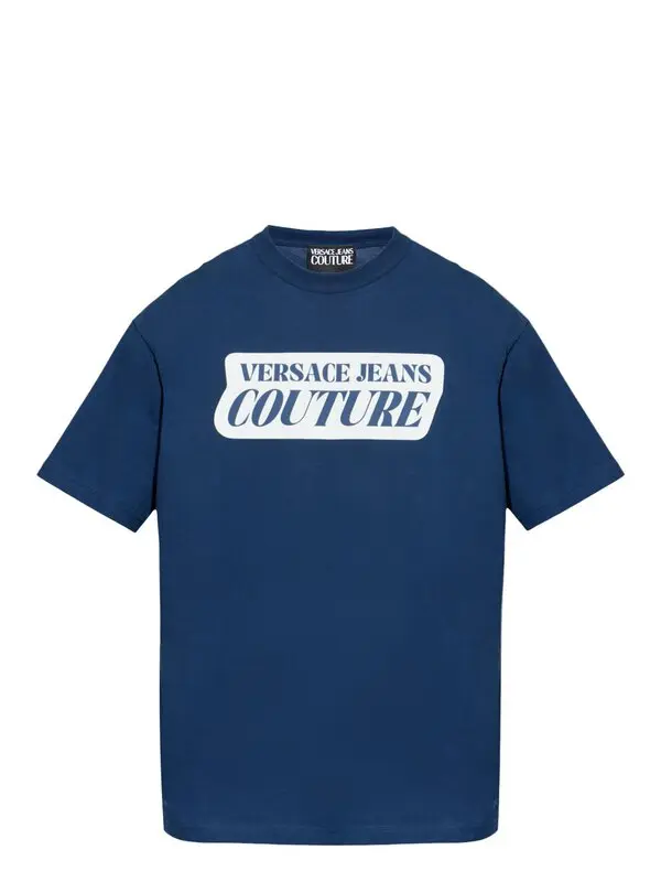 Versace T-shirt With A Printed Logo - Navy Blue