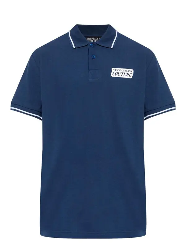 Versace Polo With Printed Logo - Navy Blue