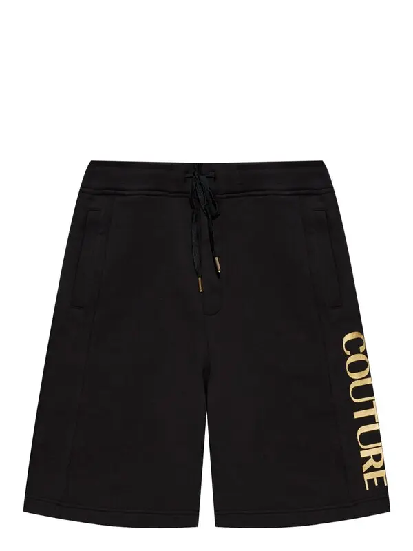 Versace Sweat Shorts With Printed Logo - Black
