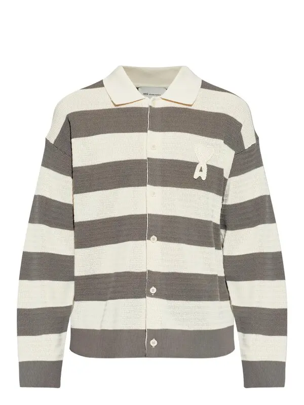 Ami Striped Pattern Cardigan - Grey