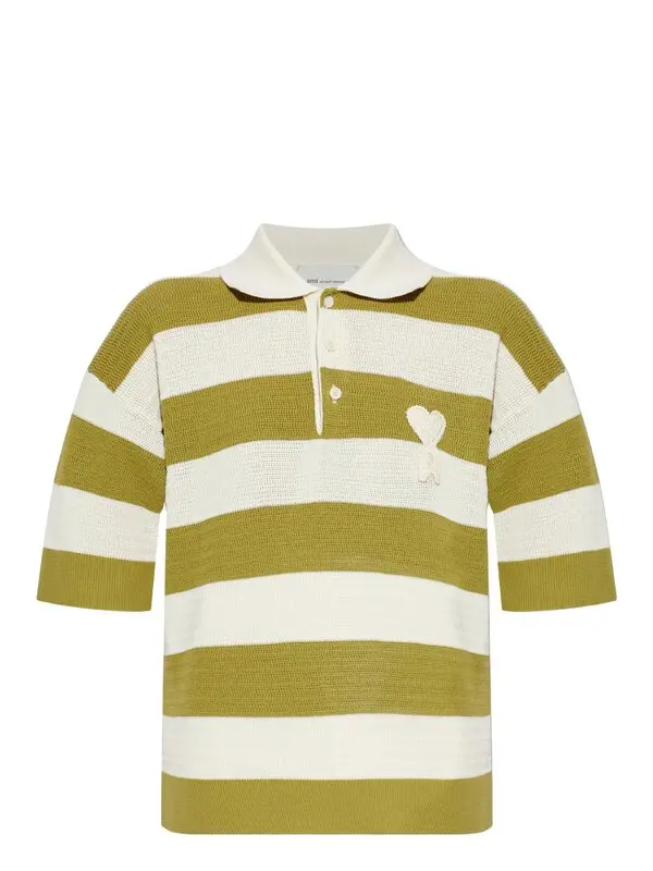 Ami Striped Pattern Polo Shirt - Green