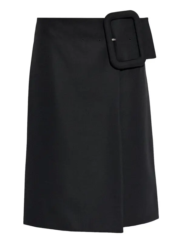 Ami Wool A-line Skirt With Decorative Belt - Black