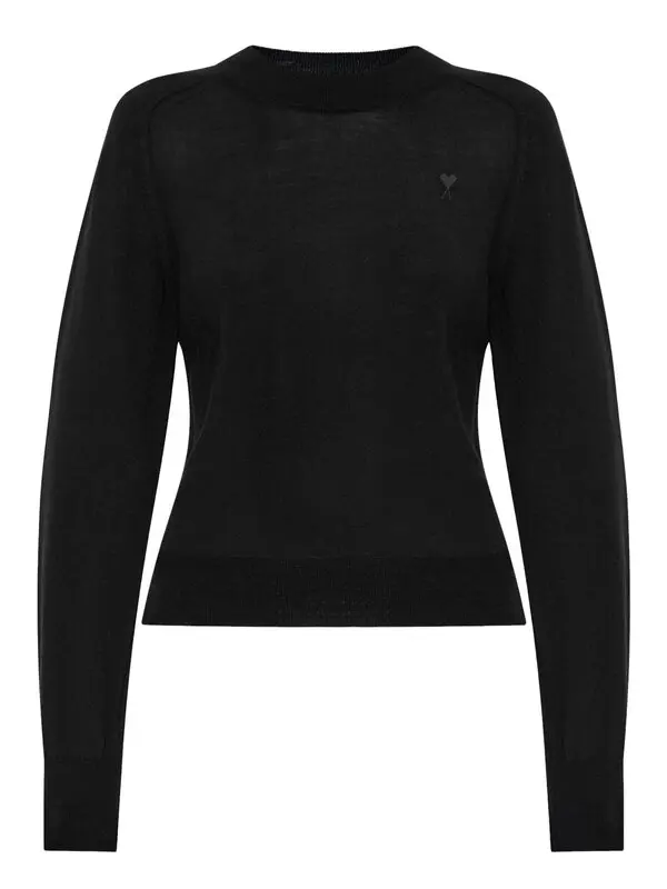 Ami Wool Sweater With Embroidered Logo - Black