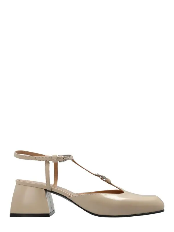 NODALETO Leather Heeled Mary Jane Shoes - Cream