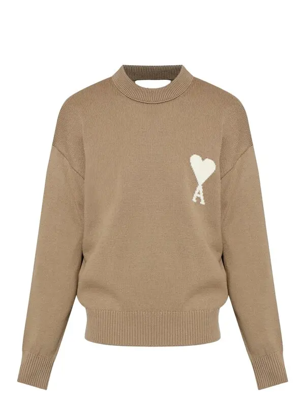Ami Sweater With Logo - Brown
