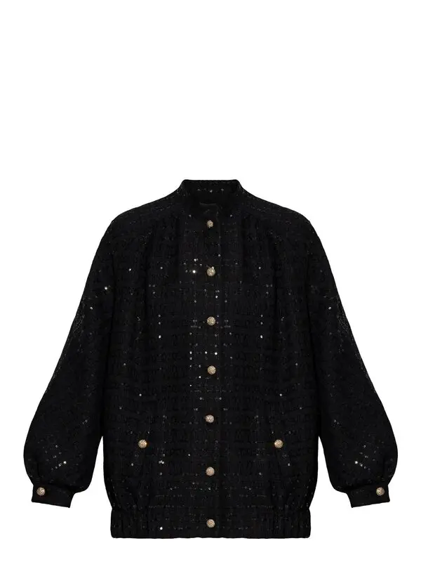 Alessandra Rich Jacket With Shimmering Appliqués - Black