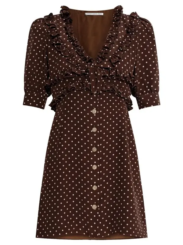 Alessandra Rich Silk Polka-dot Mini Dress - Brown