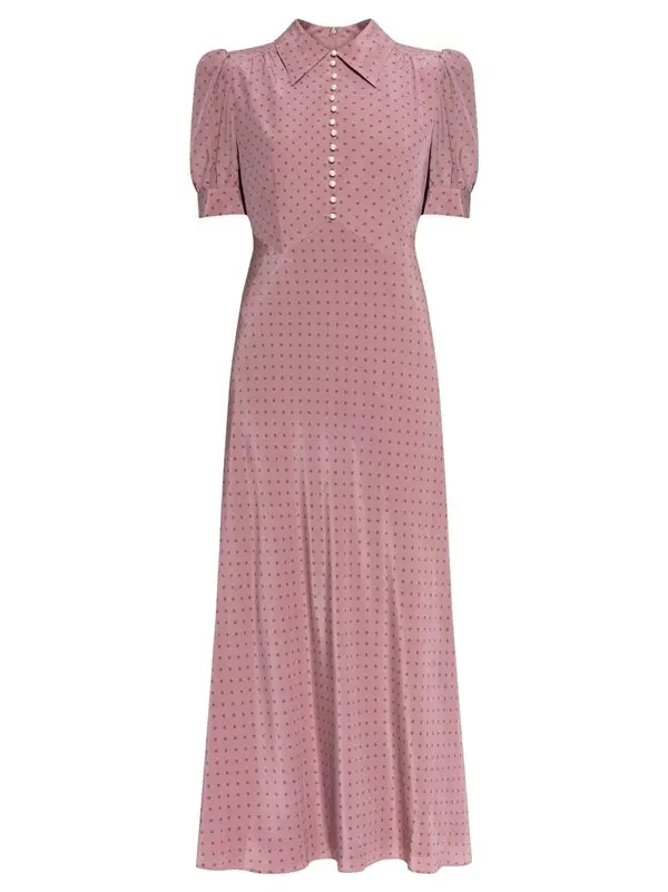 Alessandra Rich Silk Polka Dot Maxi Dress - Pink
