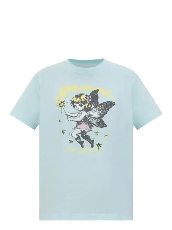 GANNI T-shirt With Graphic - Light Blue