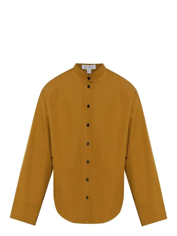 Alaïa Cotton Shirt With Stand-up Collar - Brown