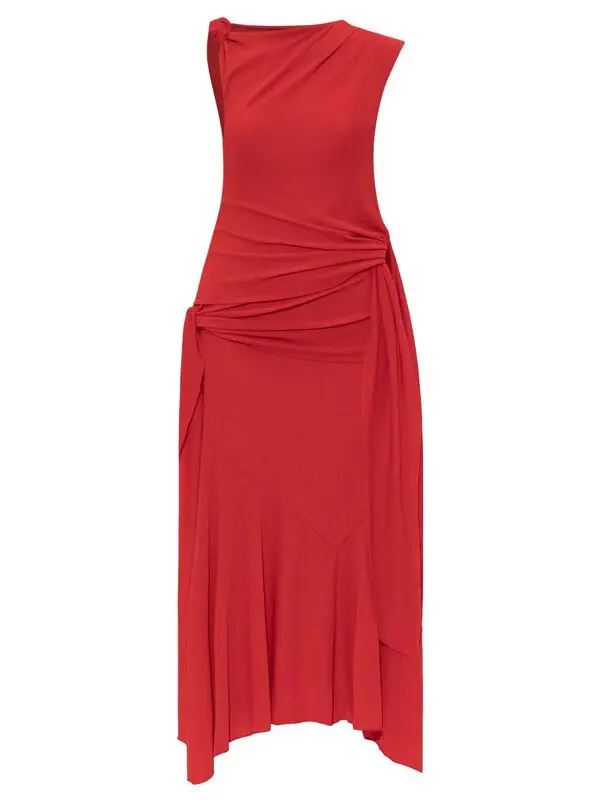 GANNI Asymmetrical Ruffle Dress - Red