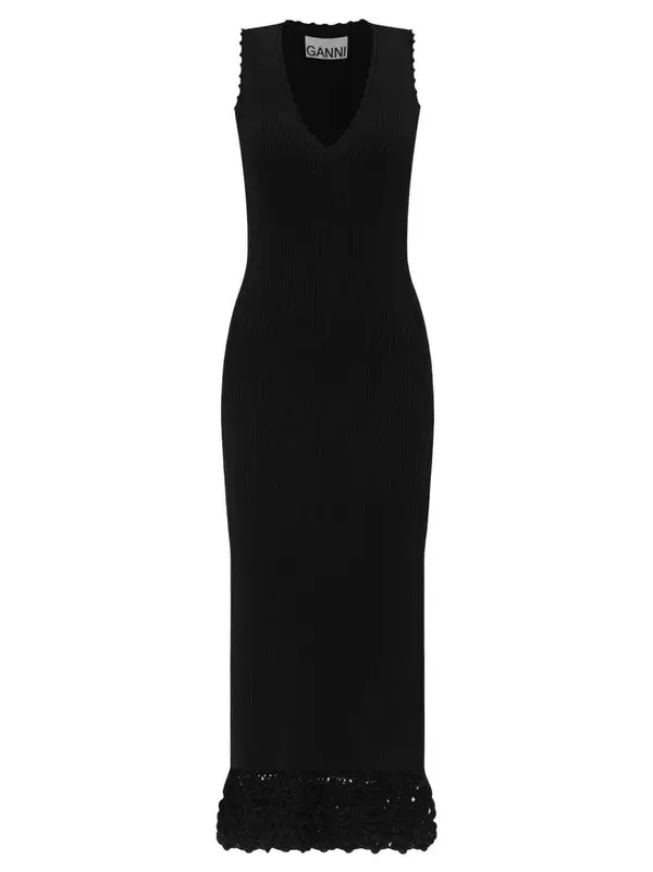 GANNI Crocheted Trim Dress - Black