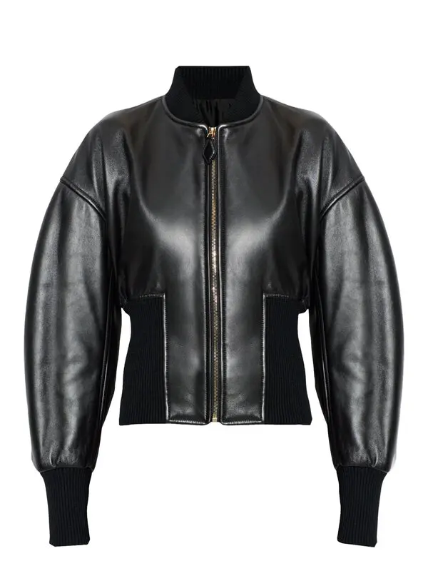Alaïa Leather Bomber Jacket - Black