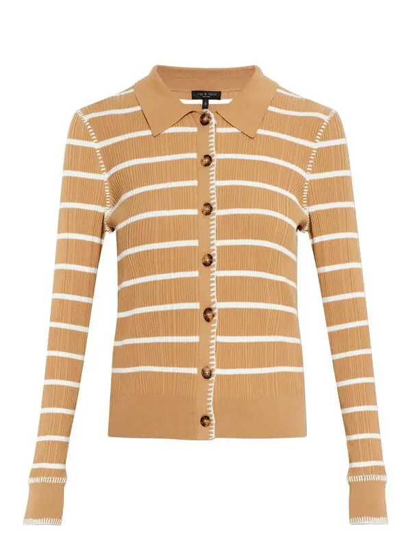 Rag & Bone Fitted Striped Cardigan - Beige