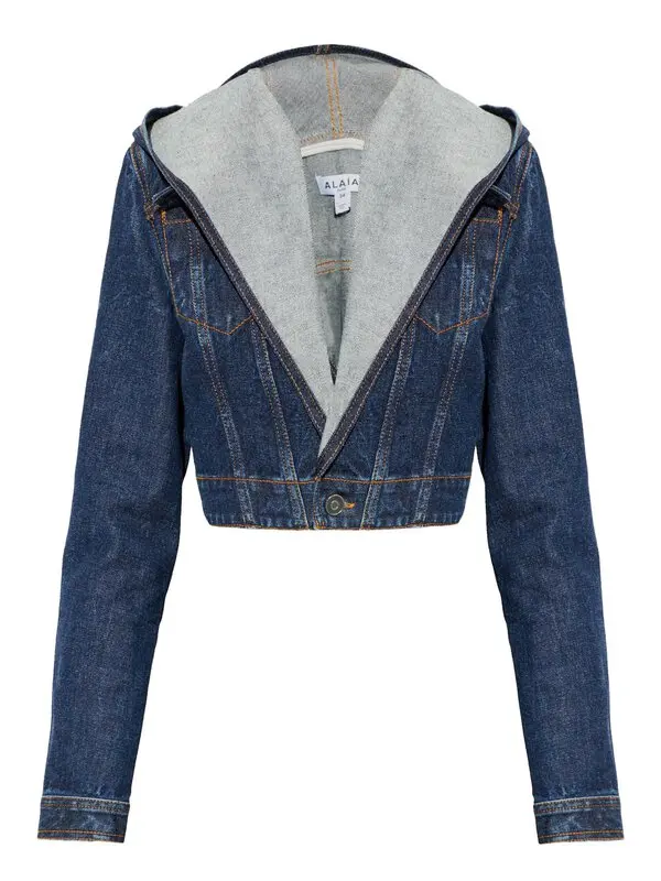 Alaïa Hooded Denim Jacket - Navy Blue