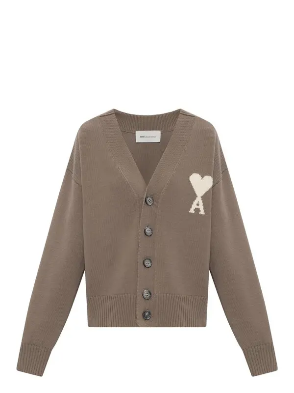 Ami Logo Cardigan - Brown