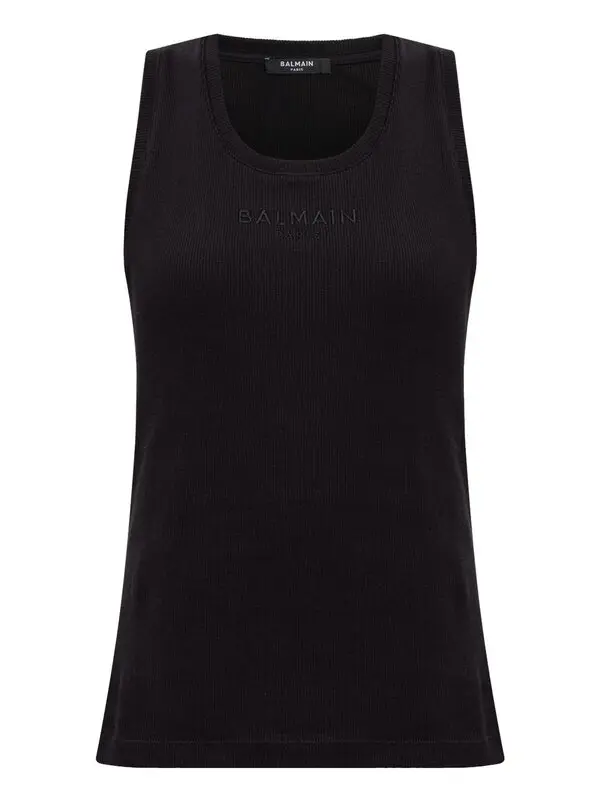 Balmain Top With Embroidered Logo - Black