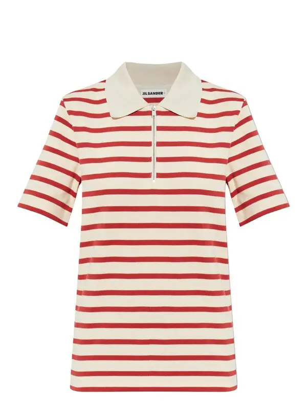 JIL SANDER Striped Knit Polo Shirt - Red