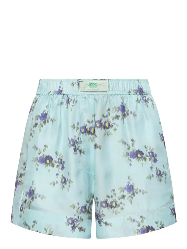 GANNI Silk Shorts - Blue