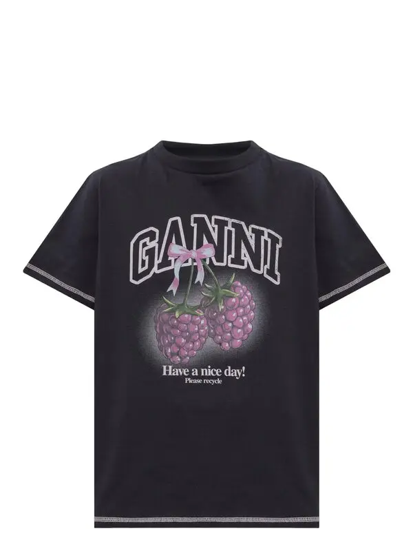 GANNI T-shirt With Embroidered Logo - Black