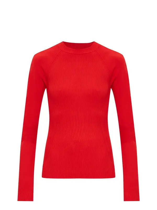 Moncler Fitted Ribbed Knit Sweatshirt - Red