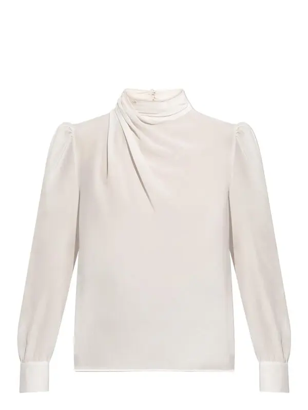Alessandra Rich Silk Draped Turtleneck Top - White