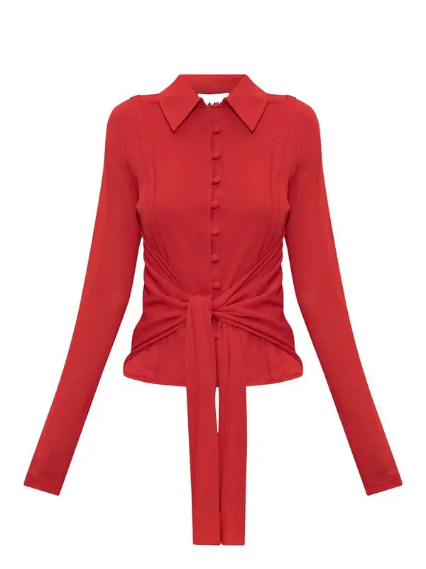 GANNI Collared Cardigan With Tie - Red