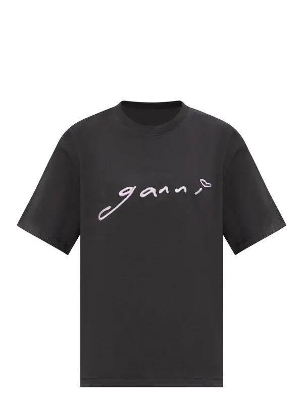 GANNI T-shirt With Embroidered Logo - Black