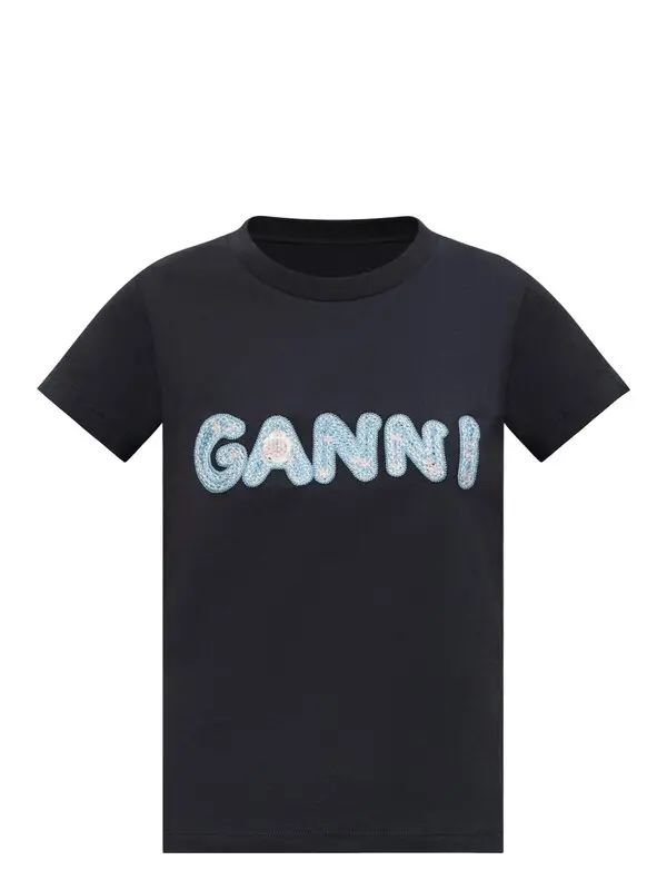 GANNI T-shirt With Embroidered Logo - Black