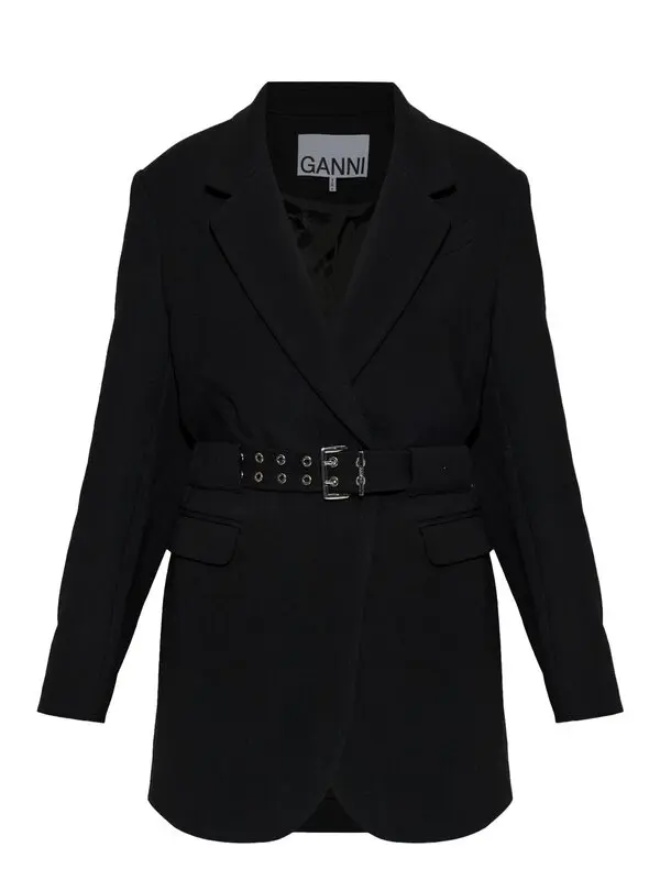 GANNI Waist-belted Blazer - Black
