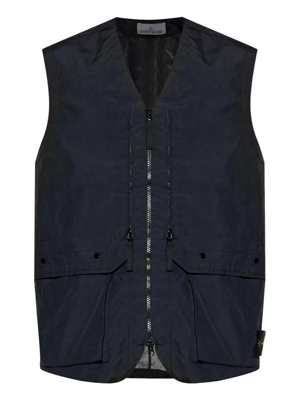 Stone Island Vest With Logo Patch - Navy Blue