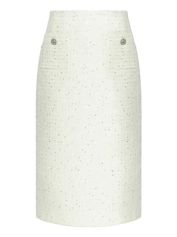SELF-PORTRAIT Tweed Pencil Skirt With Sequins - Green