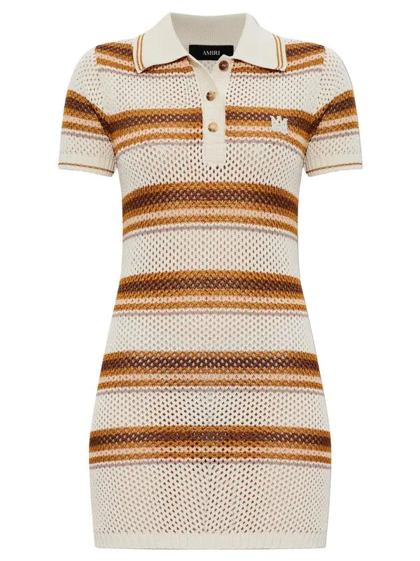 Amiri Striped Mesh Polo Dress - Cream