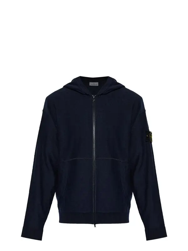 Stone Island Hooded Zip-up Knit - Navy Blue