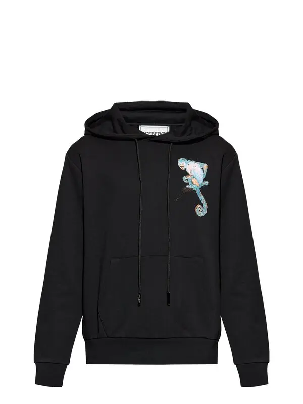 Iceberg Hoodie With Embroidered Graphic - Black