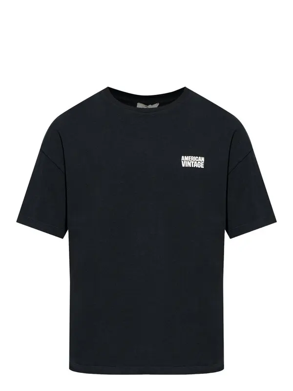 American Vintage T-shirt With Printed Logo - Black