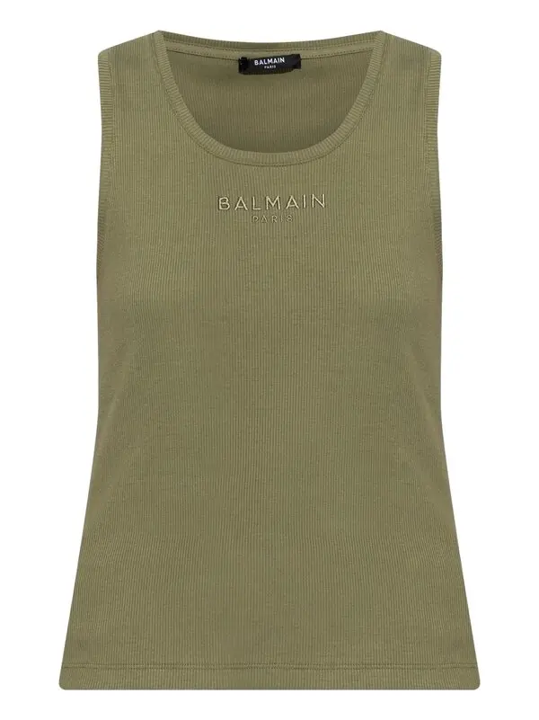 Balmain Top With Embroidered Logo - Green