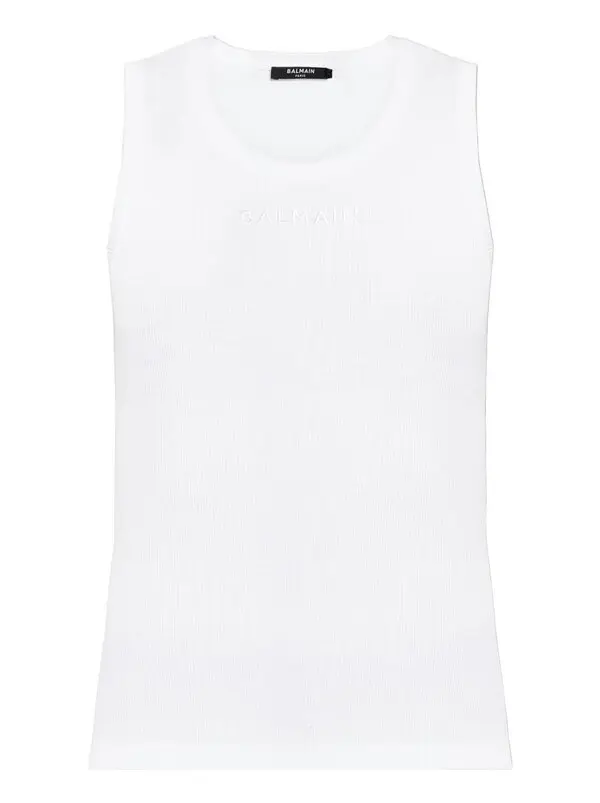 Balmain Top With Embroidered Logo - White
