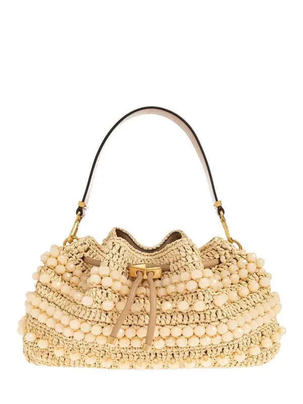 JIMMY CHOO Bon Bon Raffia Shoulder Bag - Beige