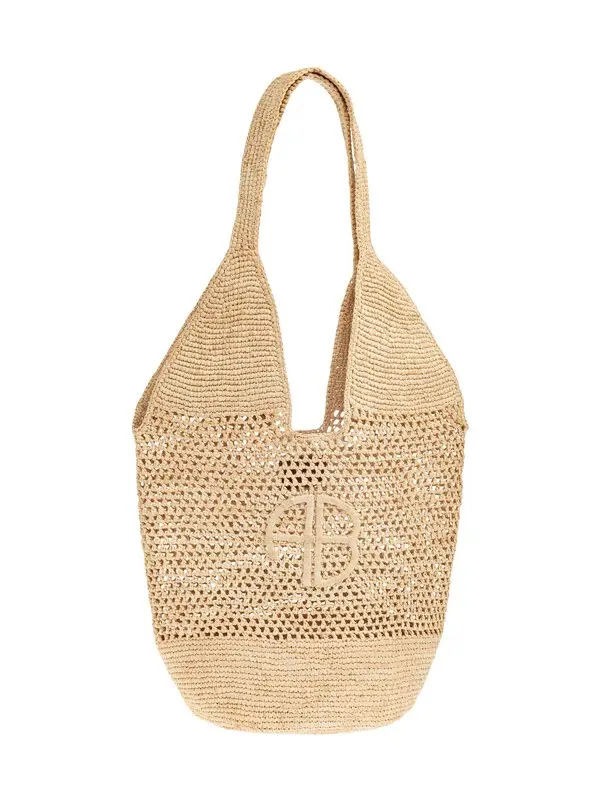 ANINE BING Leah Raffia Shoulder Bag - Beige