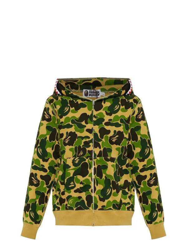 A BATHING APE Full Zip Camouflage Print Hoodie - Green