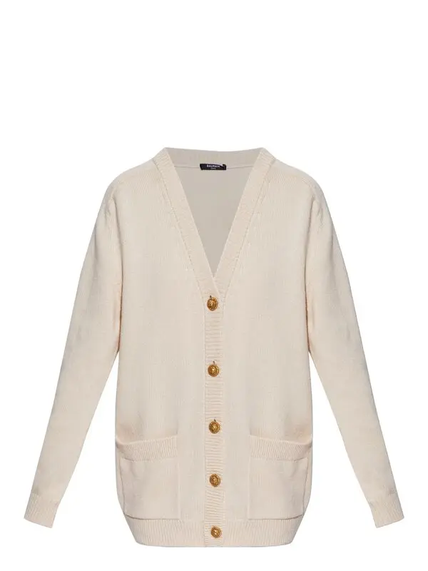 Balmain V-neck Cotton-cashmere Cardigan - Cream