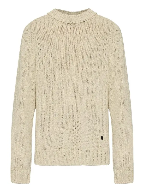 Balmain Crew Neck Cotton Sweater - Beige