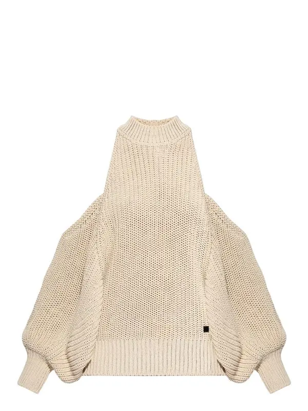 Balmain Off-shoulder Cotton Knit Sweater - Cream